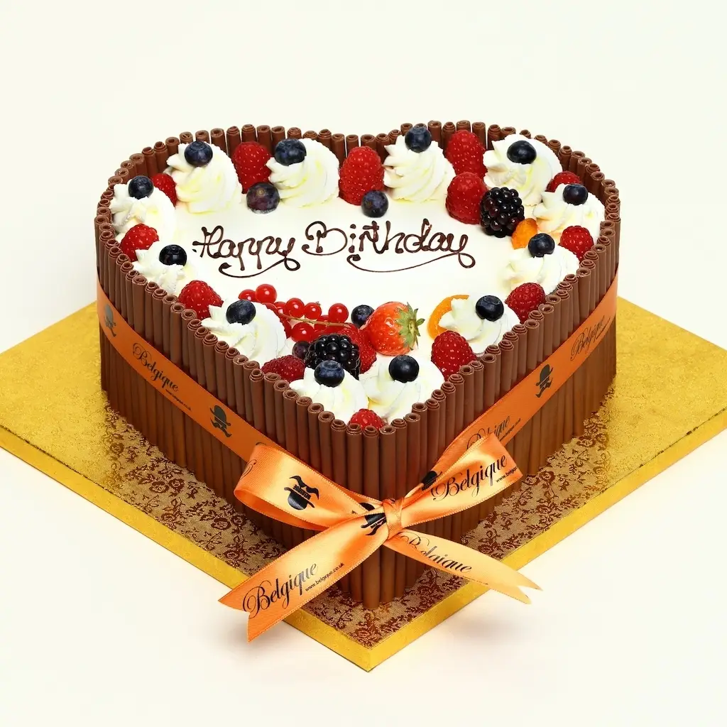 Heart-shaped Fresh Cream And Fruit Celebration Cake - Belgique Patisserie